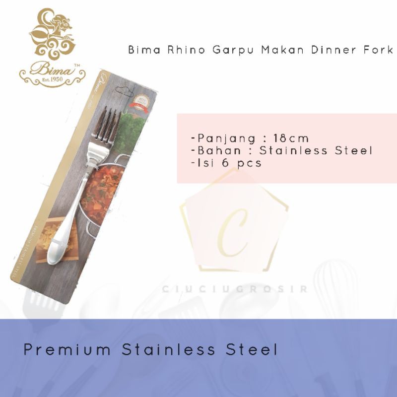 Jual Bima Rhino Garpu Makan Dinner Fork 6pcs 18cm RH002NP | Shopee ...