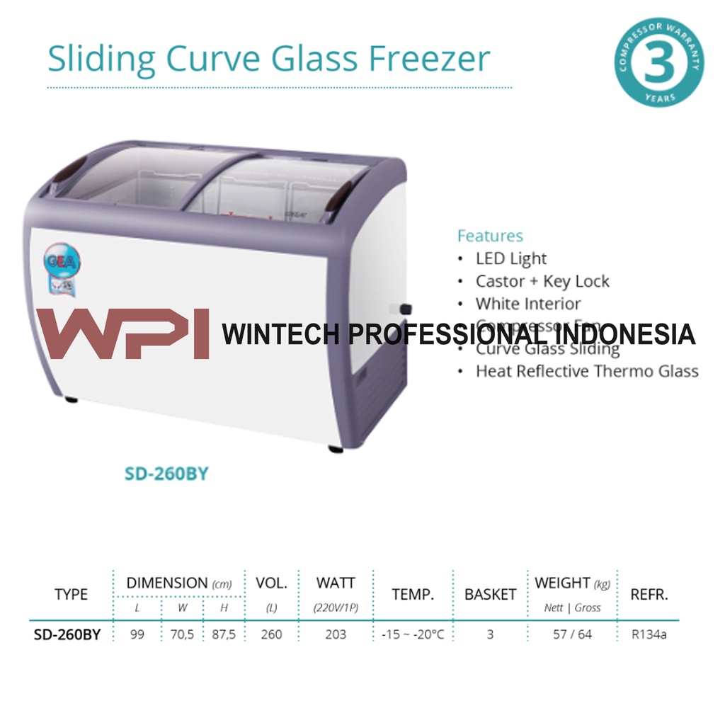 Jual Gea SD-260BY Sliding Curve Glass Freezer - Freezer Kaca Cembung ...