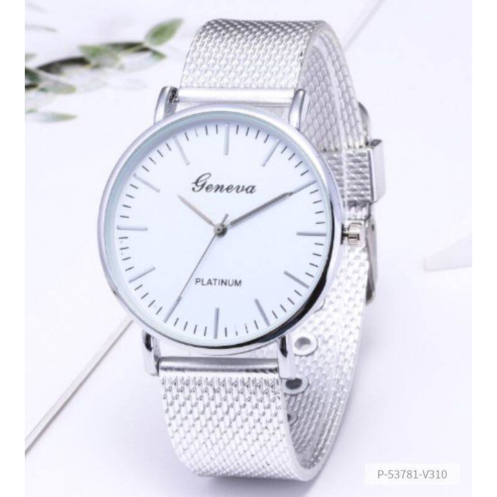 Jual jam tangan analog GENEVA karet pasir tanpa jarum detik (silver ...