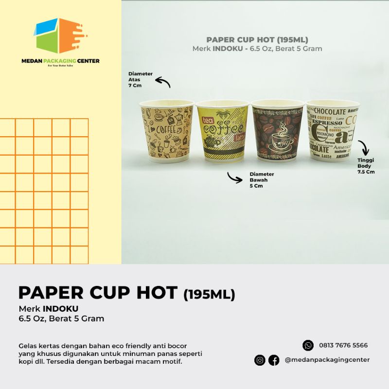 Jual Paper cup 6.5oz Motif /putih polos set dengan tutup 50pcs / cup kertas minuman / gelas ...