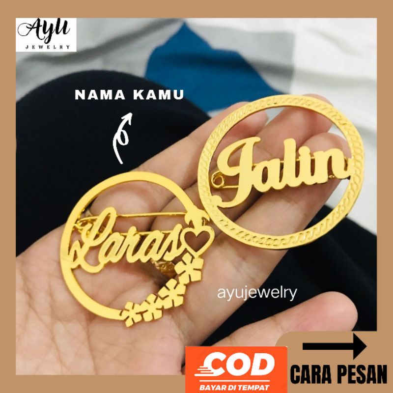 Jual Brooch Nama Elegan lapis emas 24k // Bros Custom Nama/Huruf ...