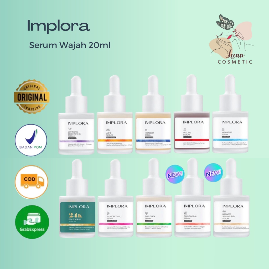 Jual Implora Face Serum luminious Bright Serum Acne Peeling Midnight ...