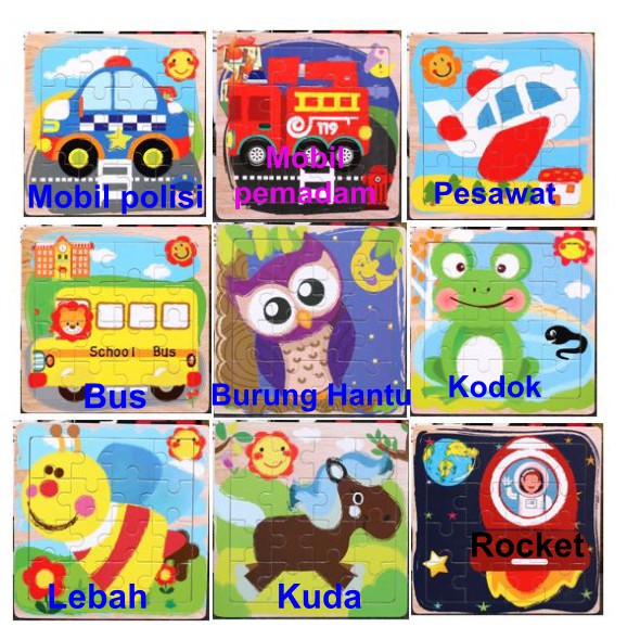 Jual Puzzle Gambar - 16 pcs puzzle kayu Bintang laut, Ayam, Pesawat ...