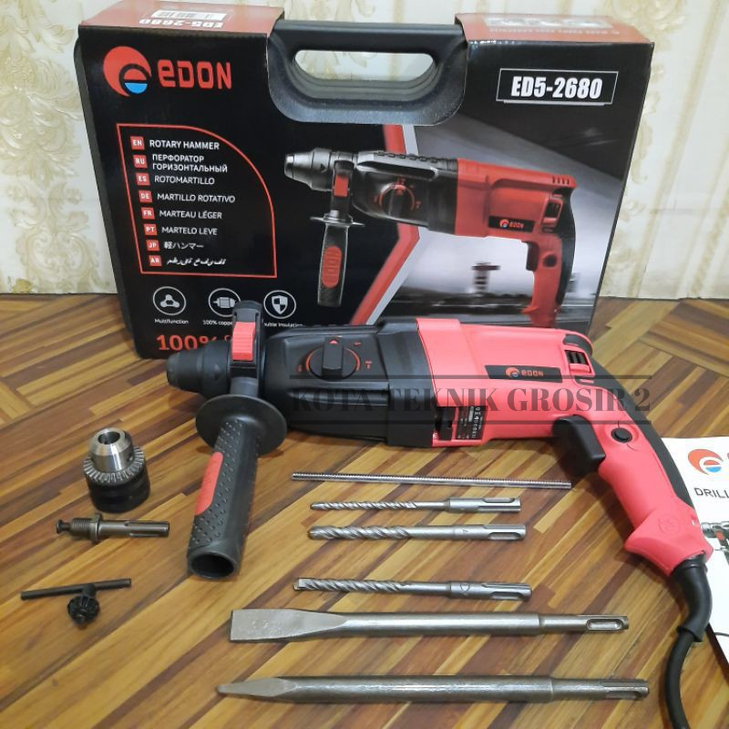 Jual ROTARY HAMMER DRILL 2-226 EDON ED5-2680 BOBOK BETON BESI KAYU BOR ...