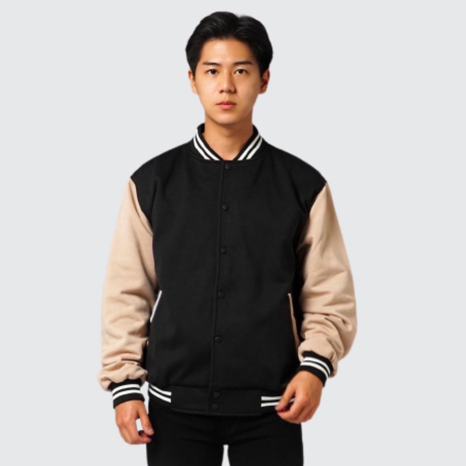 Jual Jacket Pria Bomber Varsity Basic List Cream / Jacket Bomber ...