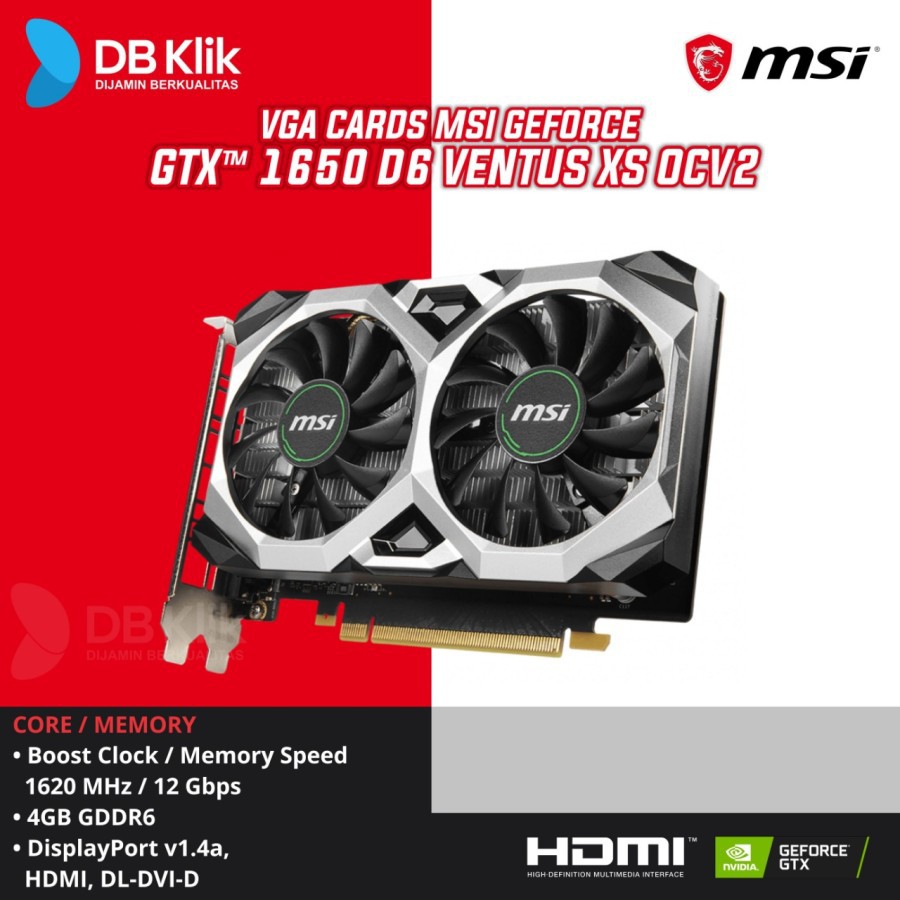 Jual VGA MSI GeForce GTX 1650 D6 Ventus XS OCV2 4GB GDDR6 HDMI DP DVI-D ...