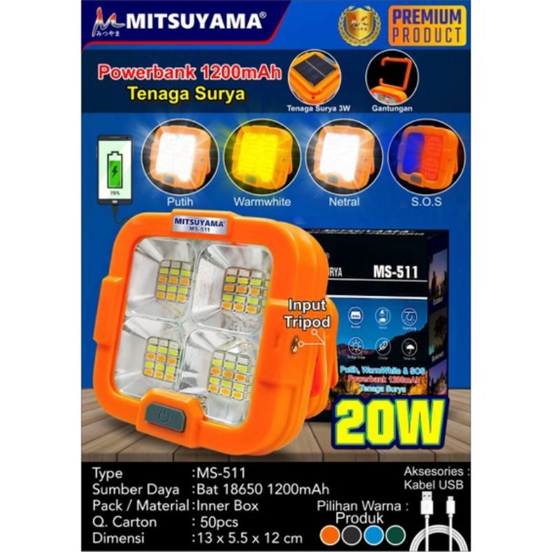 Jual Lampu Emergency LED 20 WATT MS 511 Mitsuyama Cas USB & Tenaga ...