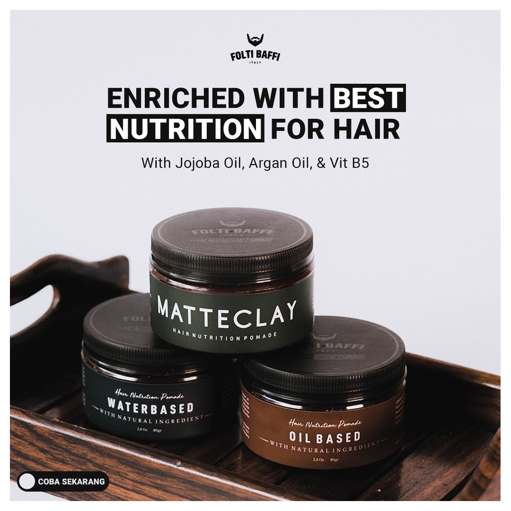 Jual Hair Pomade Folti Baffi-Water Based Pomade-Oil based Pomade-Matte ...
