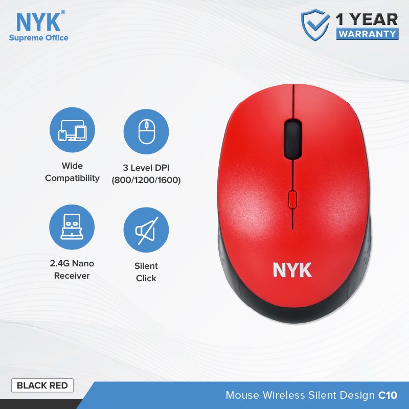 Jual Mouse NYK Wirelles Black Red 2.4Ghz C10 | Shopee Indonesia