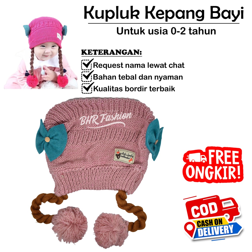 Jual Kupluk Kepang Bayi Anak 0-2 Tahun Free Bordir Nama | Shopee Indonesia