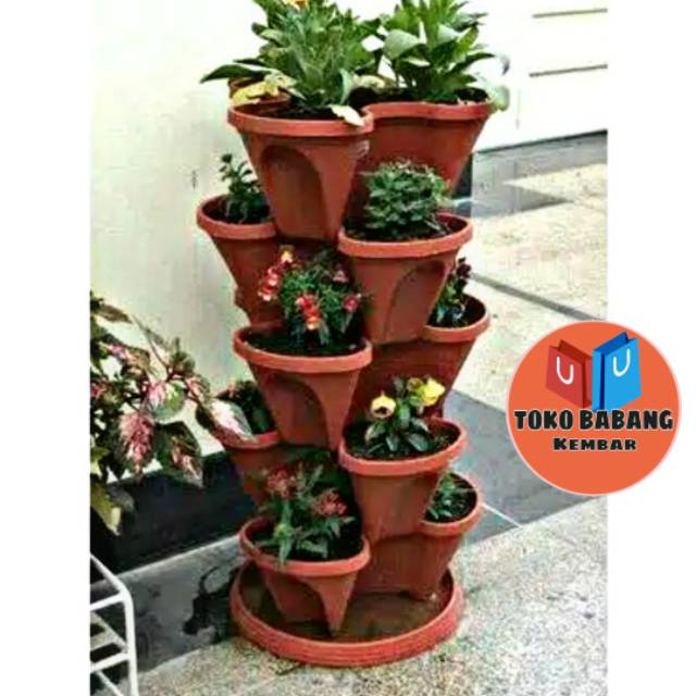 Jual Pot Vertikal Green leaf 5 susun + wadah /pot lucu /pot unik ...