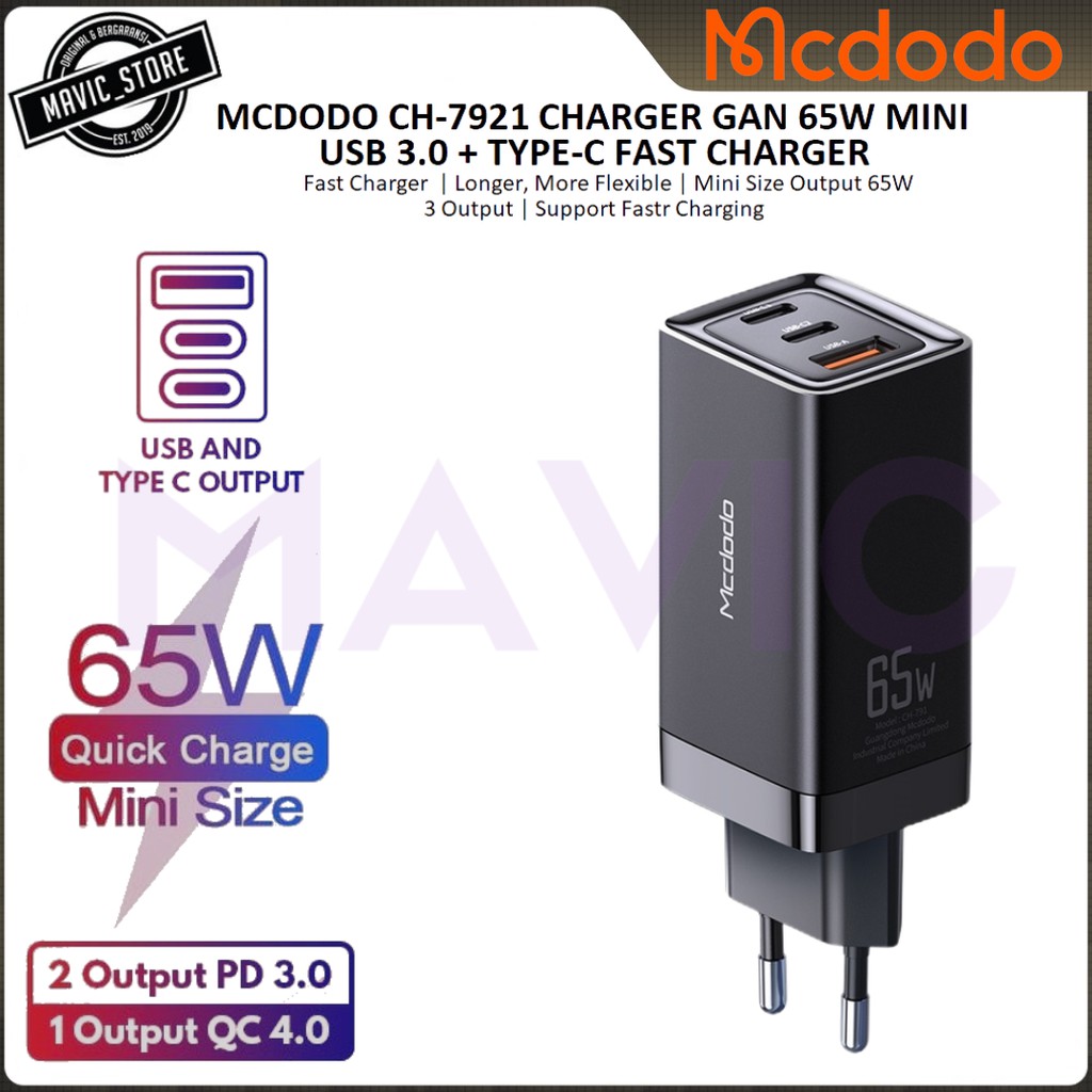 Jual MCDODO CH-7921 CH-7920 Adaptor Kepala Charger GaN 65W PPS Fast Charging PD 3.0 - Garansi ...