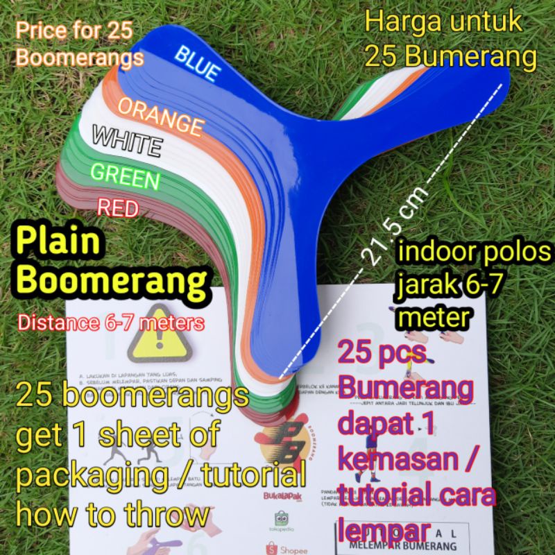 Jual boomerang 1 paket isi 25 Bumerang polos dengan 1 lembar tutorial ...