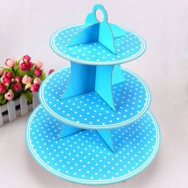 Jual stand cupcake polkadot merah biru pink fanta cupcakes tier kertas | Shopee Indonesia