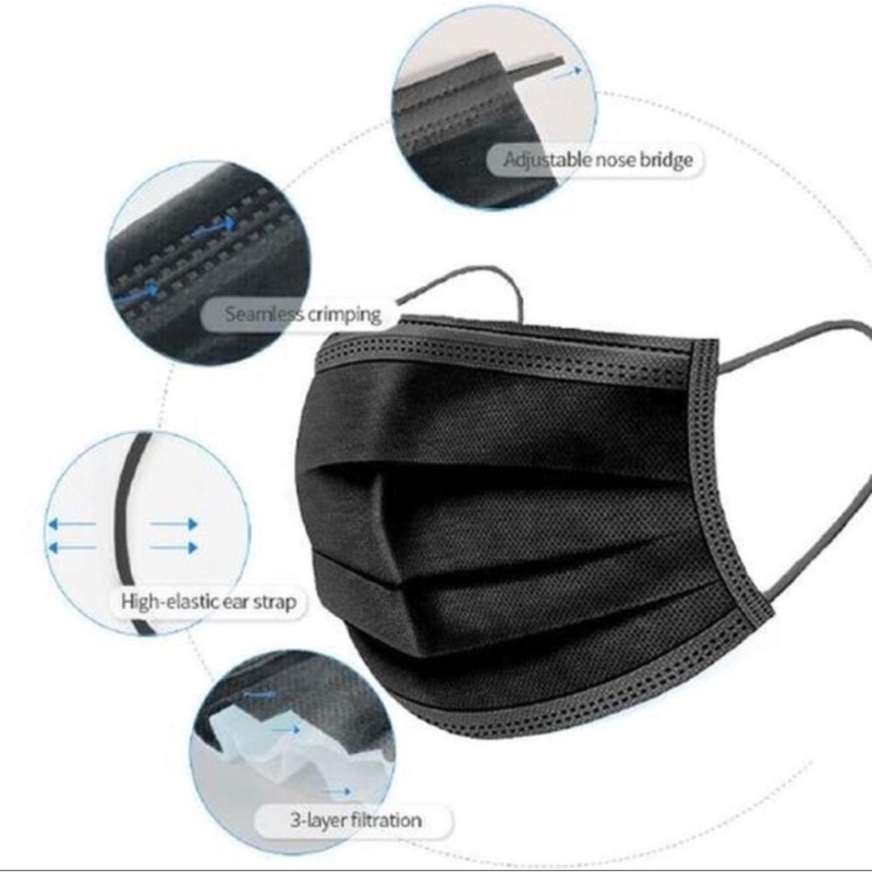 Jual MASKER HITAM 3ply 1 box isi 50pcs Face mask BLACK 3 Ply | Shopee ...