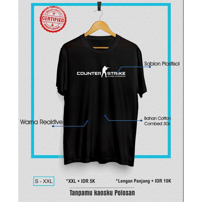 Jual Stok Terbatas KAOS PRIA COUNTER STRIKE SABLON PLASTISOL COMBED 30S ...