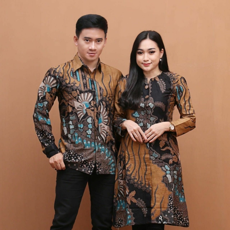 Jual Batik Couple Atasan Tunik Kemeja Lengan Panjang - Sania Ruffle Couple Batik Ori Ndoro Jowi ...