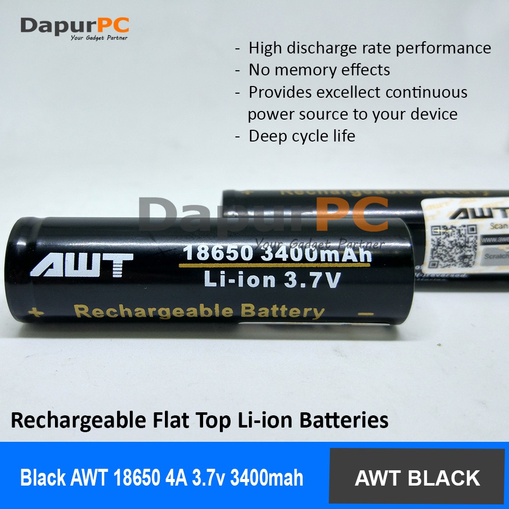 Jual Battery AWT Black 3400 mAh 18650 1 Pcs Batery Hitam | Shopee Indonesia