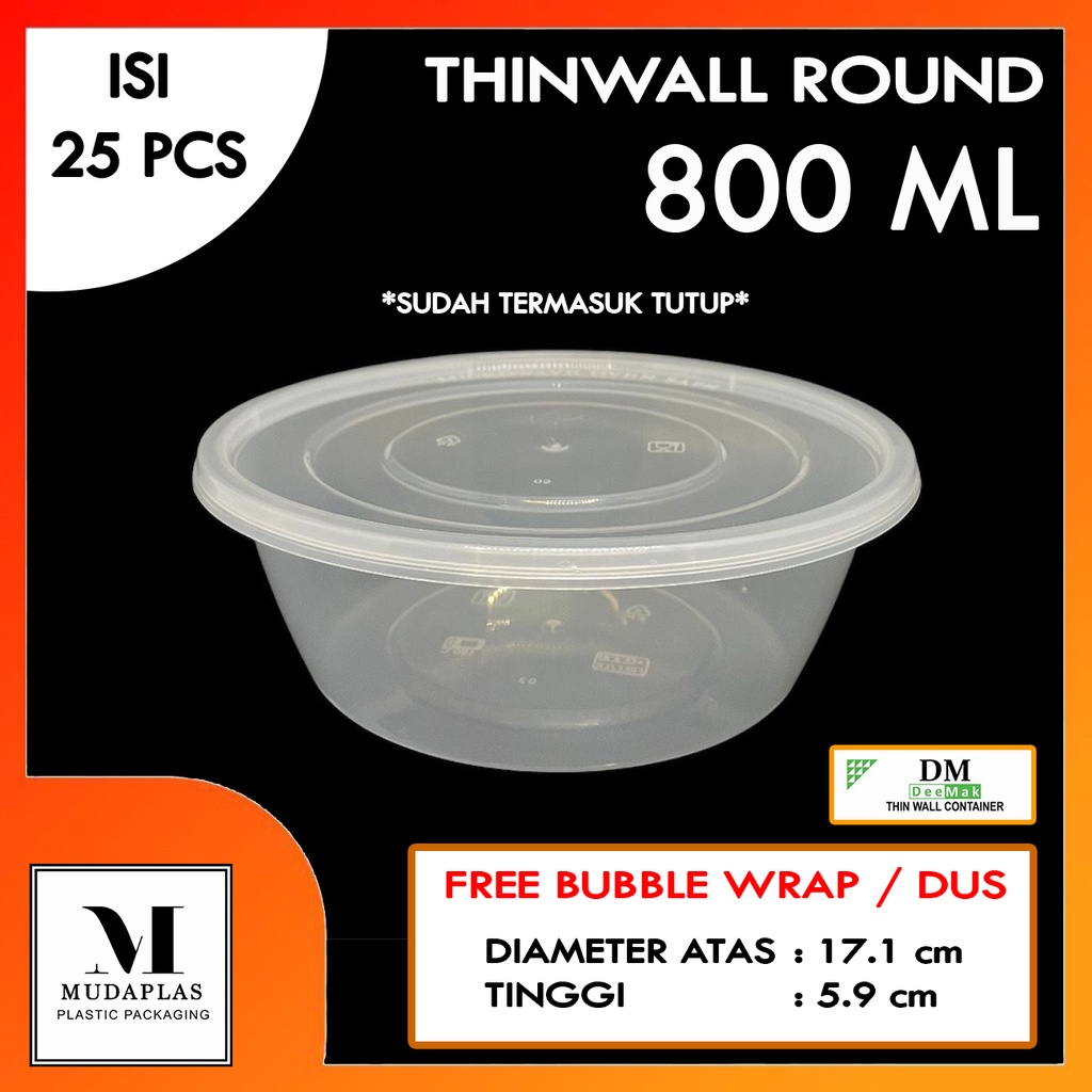 Jual Thinwall Round 800 ml Bulat / Mangkok Plastik DM Isi 25 pcs 800ml ROU | Shopee Indonesia