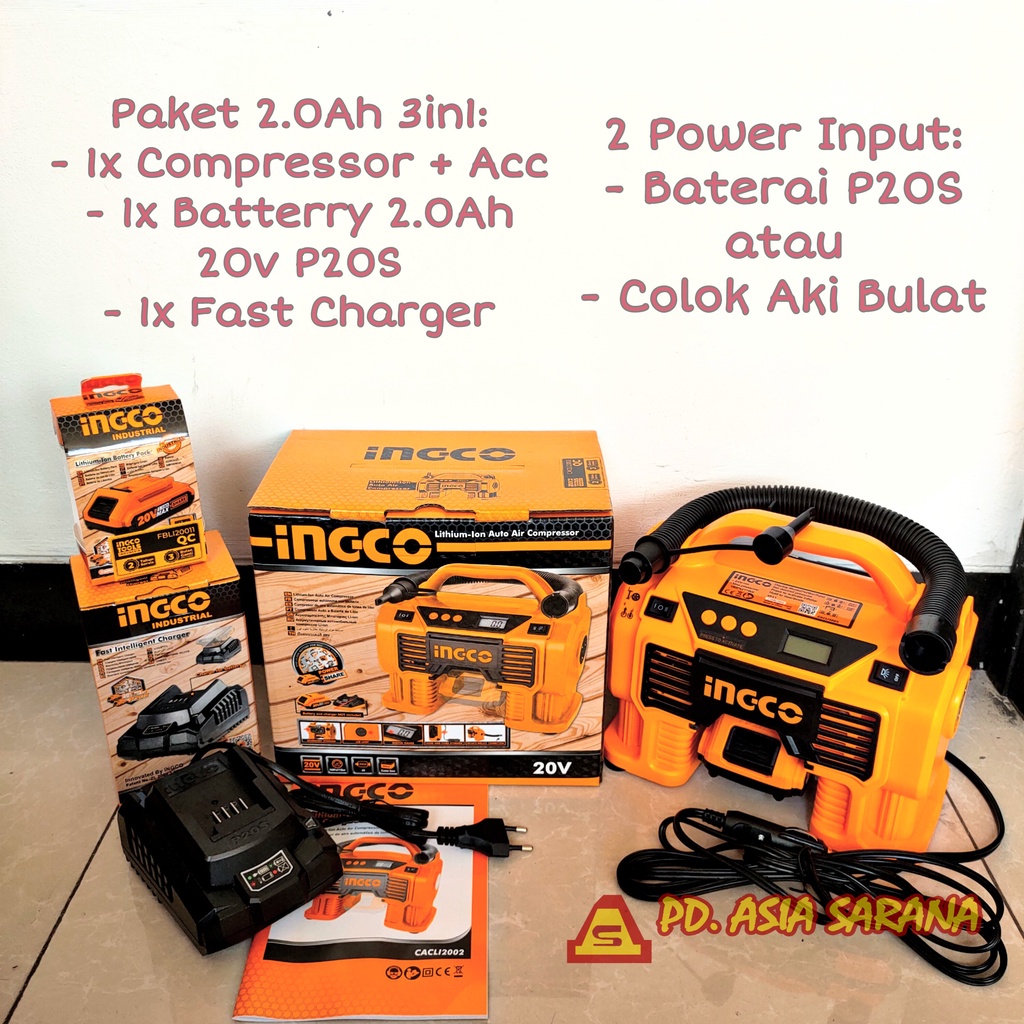Jual Cordless Mini Compressor DC INGCO CACLI2002 Pompa Angin Ban Truk ...