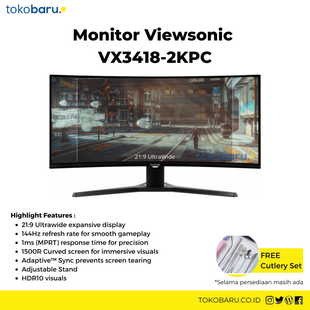 Jual ViewSonic VX3418-2KPC 34” 144Hz Ultrawide Curved Gaming Monitor ...