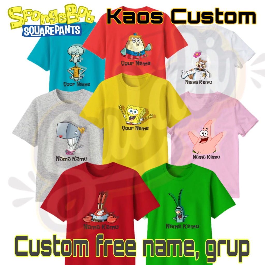 Jual Kaos Spongebob (Free nama) untuk Anak, Remaja, Dewasa, Big Size ...