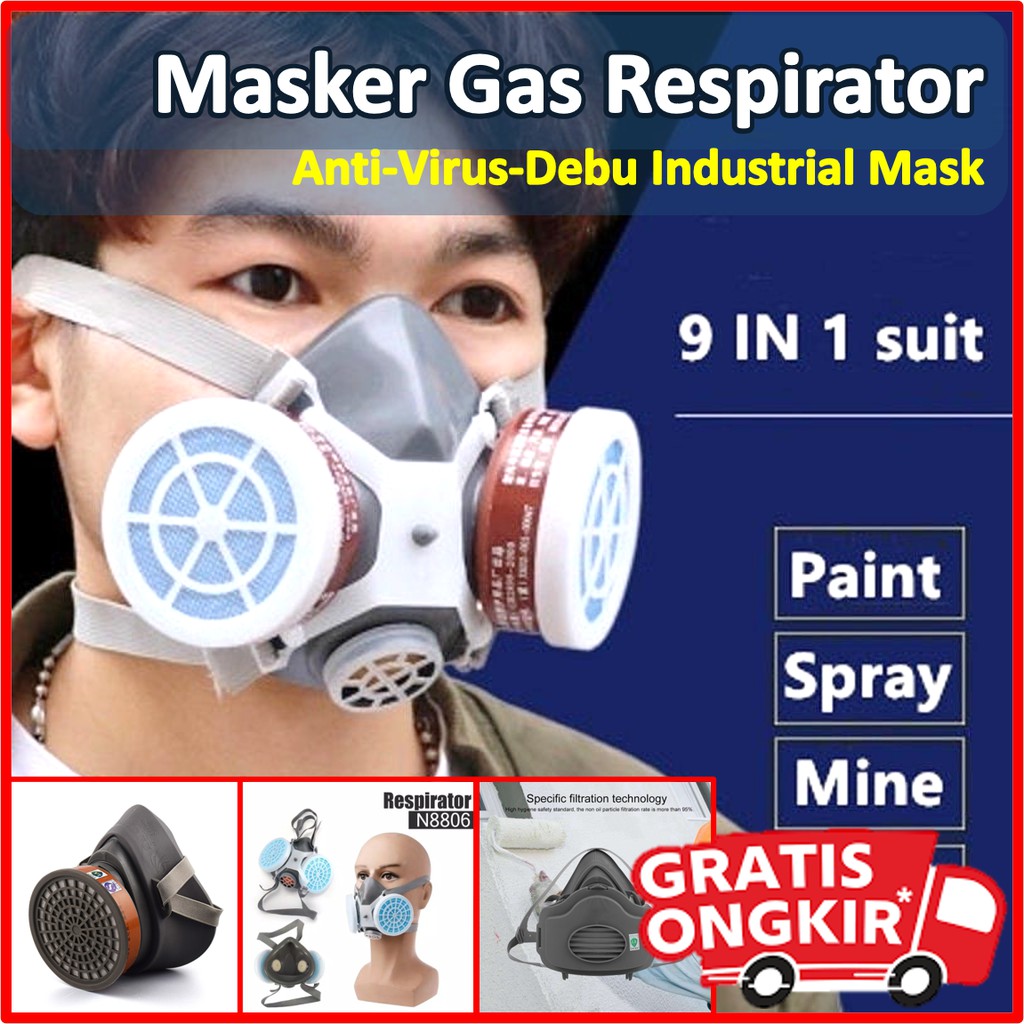 Jual Masker Gas Respirator Anti Dust Chemical Safety Glasses ...