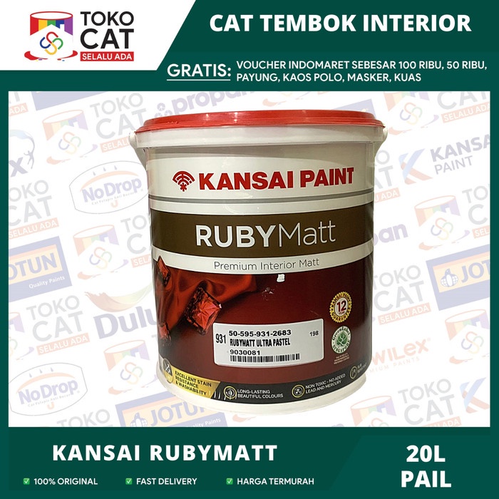 Jual CAT TEMBOK INTERIOR PREMIUM KANSAI RUBY MATT WARNA PUTIH 20L PAIL ...
