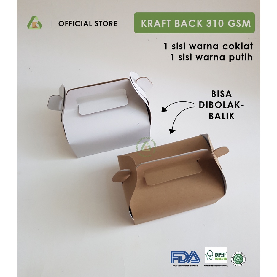 Jual Gable box Kraft Back/ Box snack / Kotak kue coklat putih P14 L10 ...