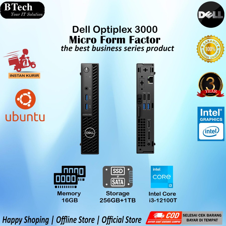 Jual Dell Optiplex 3000 Micro Intel Core i3-12100T 16GB 256GB +1TB DOS ...