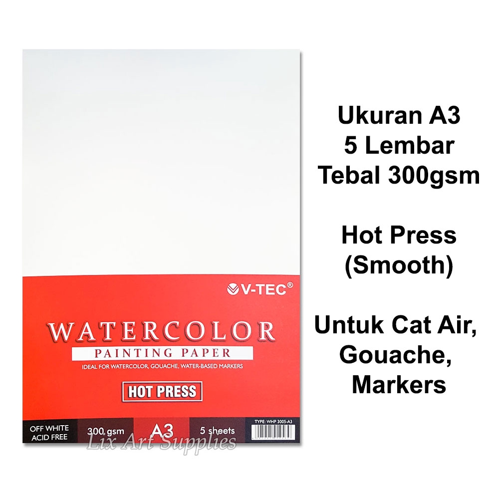Jual V-TEC A3 Water Colour Paper 300gsm - 5 Sheets Hot Pressed / Kertas ...