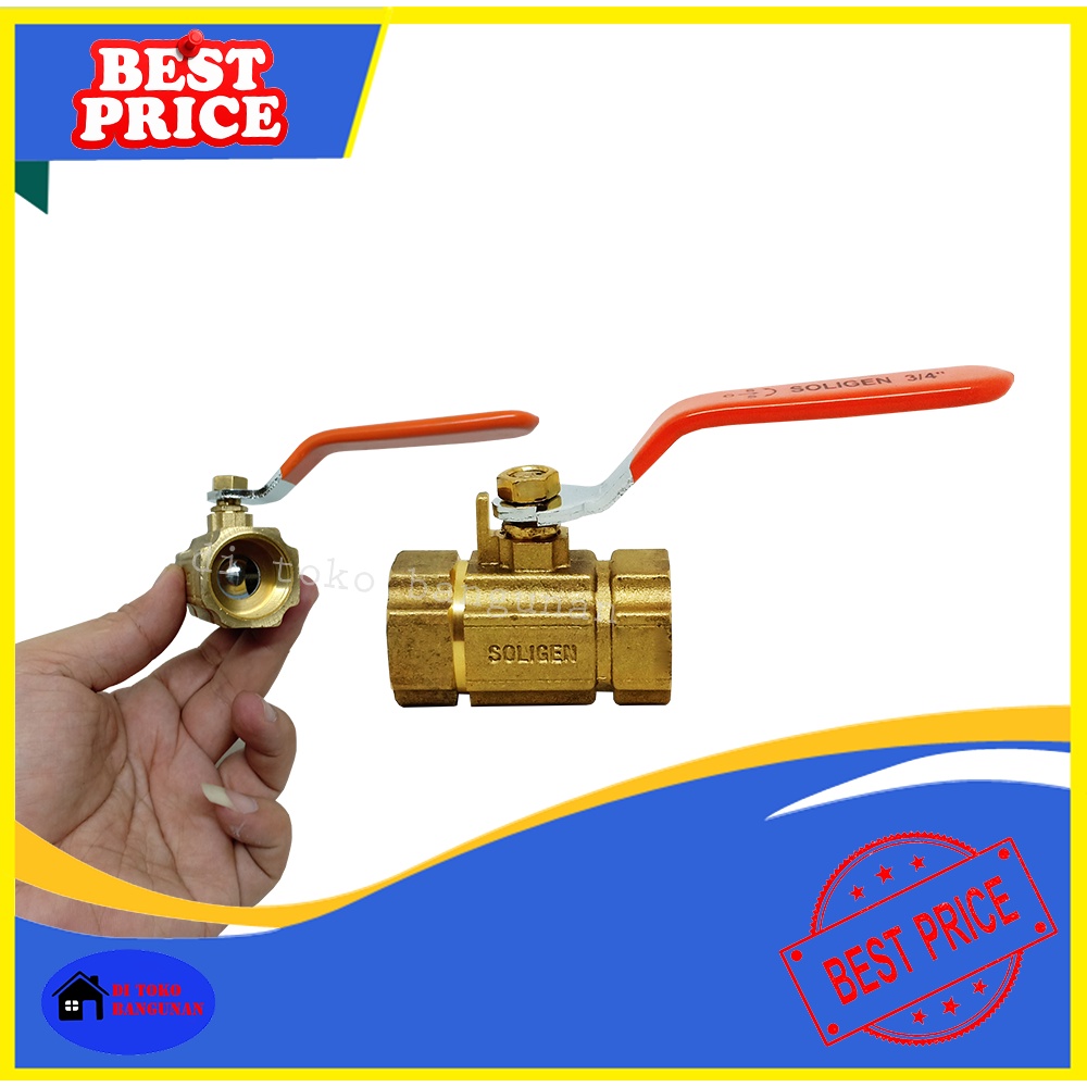 Jual Stop Kran Ball Valve Kuningan Soligen 1/2" 3/4" 1" Inch Stop keran Engkol Drat Dalam ...