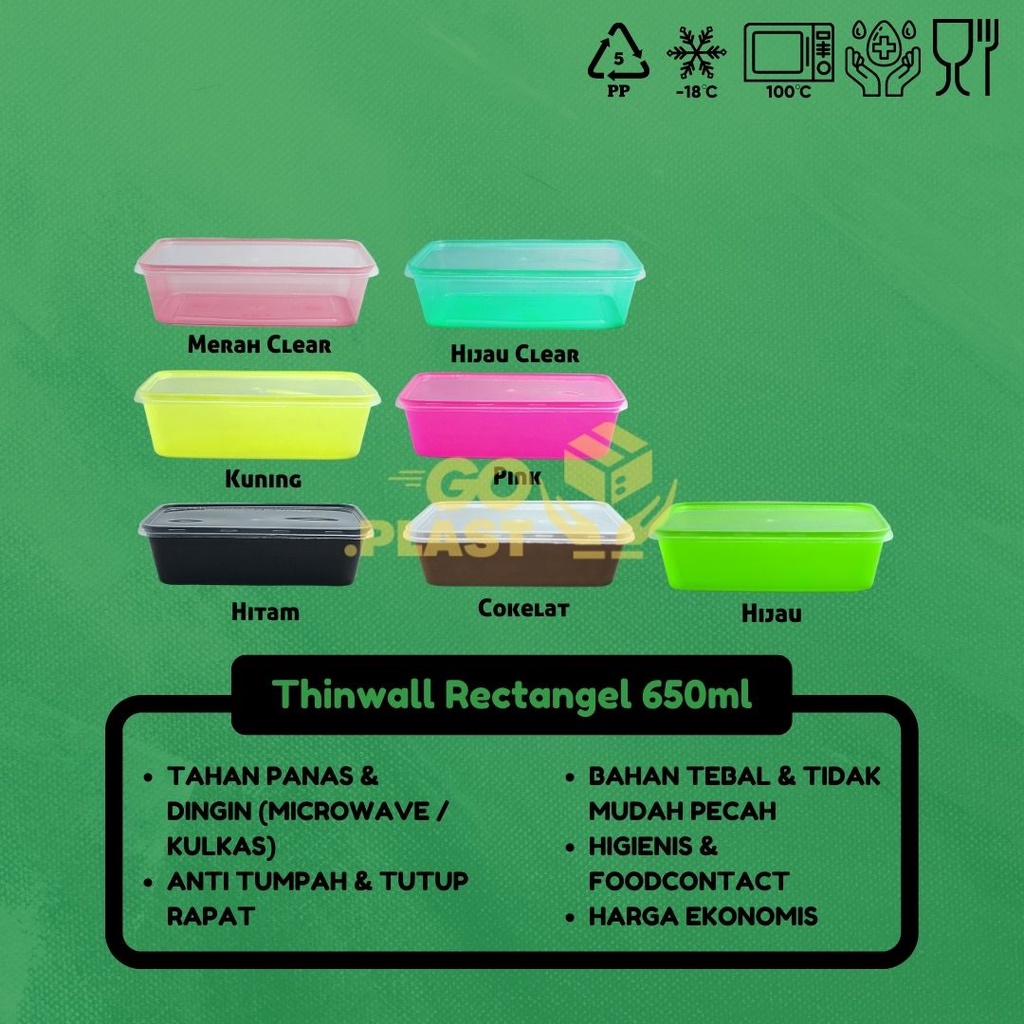 Jual Thinwall 650 Ml Warna Kotak Makan Plastik 650 Ml Warna 25 Pcs