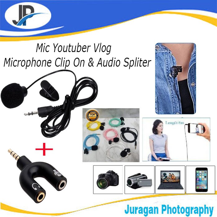 Jual Mic Clip On 150cm With Splitter U Shape Audio 35mm U Shape / Video ...