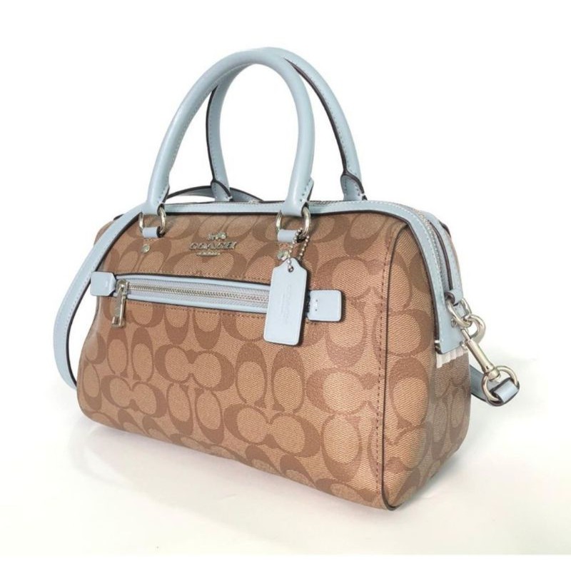 Jual Coach ROWAN Signature Satchel bag (khaki/pale blue) | Shopee Indonesia