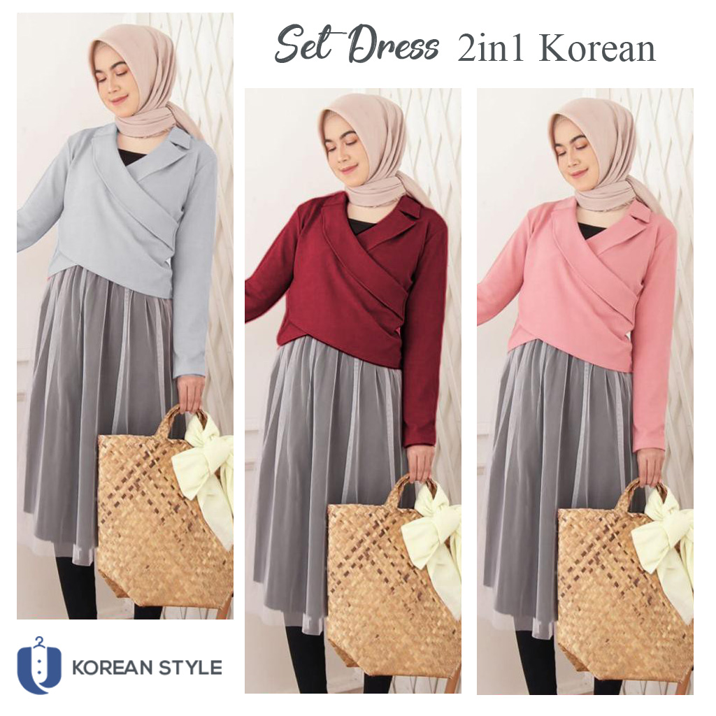 Jual Baju Dress Korea Casual Model Dres Setelan 2in1 Wanita / Midi ...