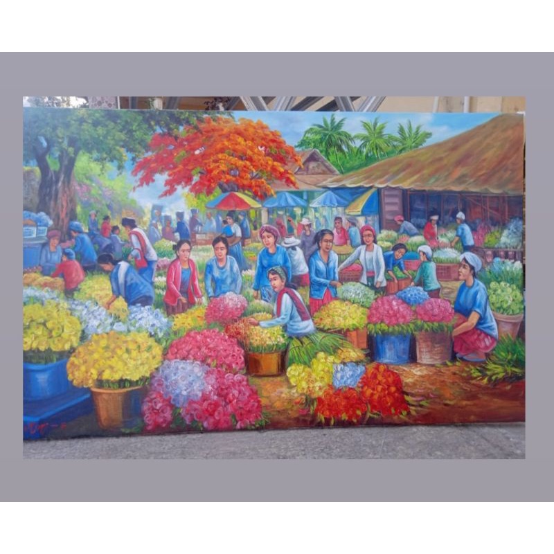 Jual Lukisan Pasar Bunga | Lukisan Pasar Tradisional | Shopee Indonesia