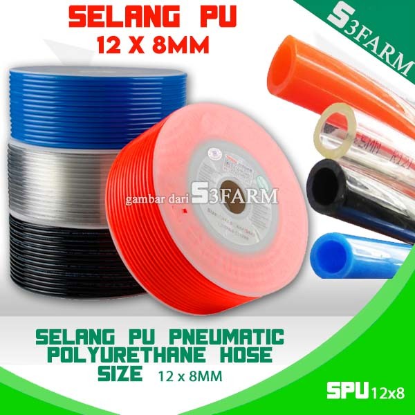 Jual SELANG PU 12 X 8MM POLYURETHANE FITTING PNEUMATIC HOSE TEKANAN ...