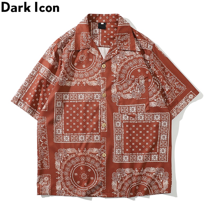 Jual Dark Icon Bandana Printed Shirt Men Hip Hop Rapper Shirts Short ...