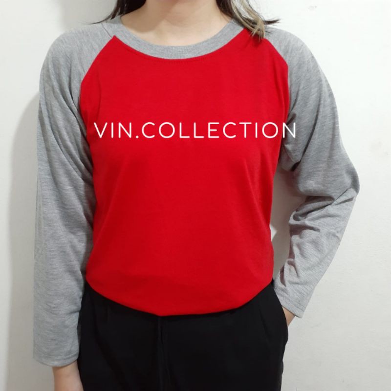 Jual Kaos polos raglan pria wanita - merah cabe kombinasi misty ...
