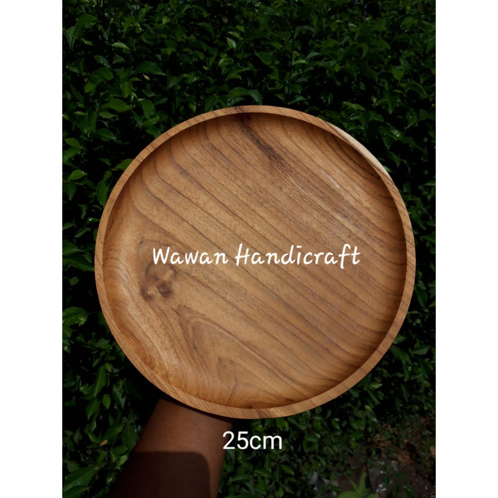 Jual piring kayu/piring makan kayu jati 25cm/woodden plate teak/polos ...