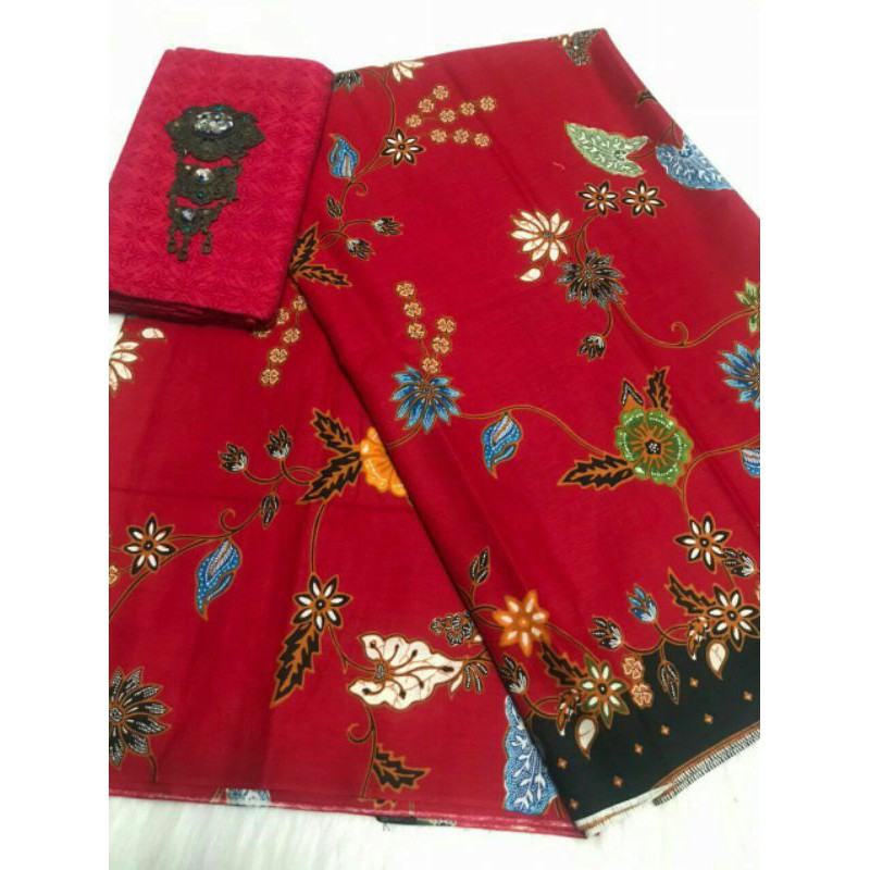 Jual kain batik warna merah / kain batik warna maroon / kain batik ...
