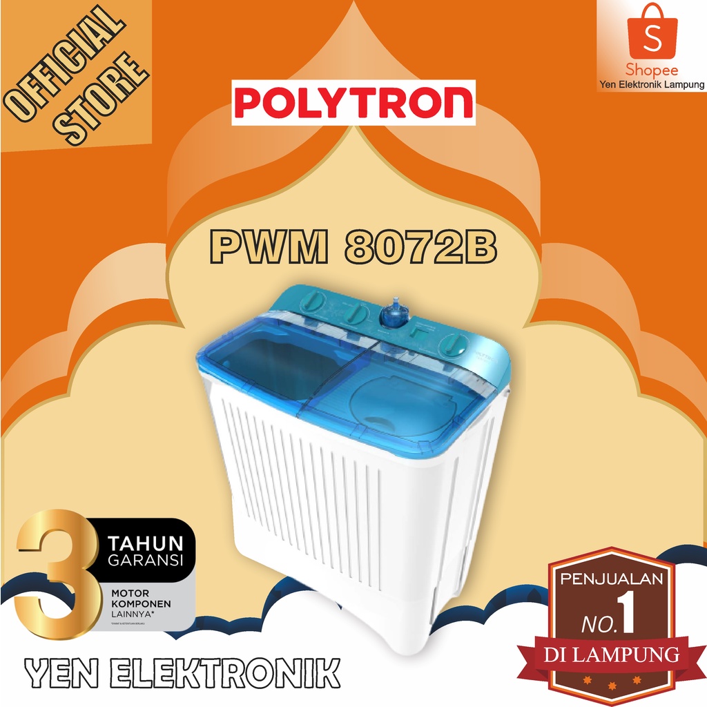 Jual Mesin Cuci POLYTRON PWM 8072 - 8KG 2 Tabung 8 KG Garansi Resmi ...
