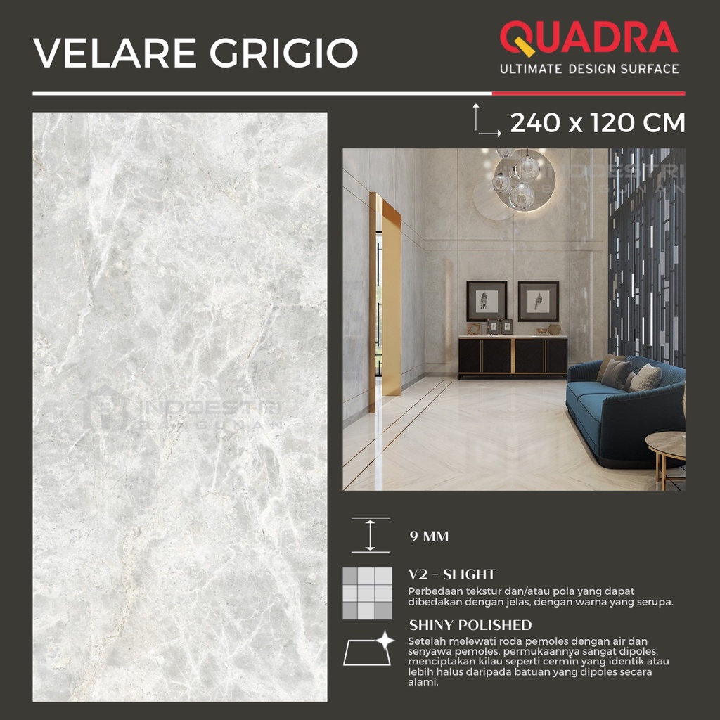 Jual Granit Quadra Velare Grigio 240 x 120cm (1 keping / 2,88m2) Shiny Polished | Shopee Indonesia