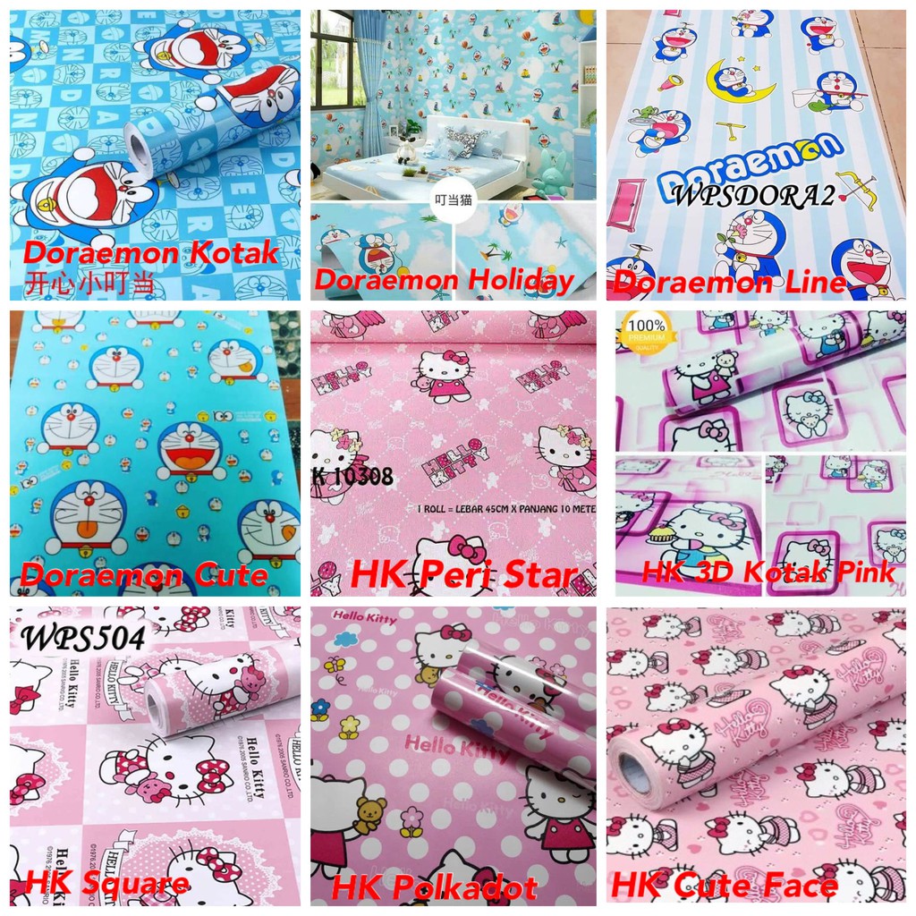 Jual WALLPAPER DINDING Terbaik HELLO KITTY DORAEMON HK Helo Kity Stitch Frozen Keropi ukuran 45 ...