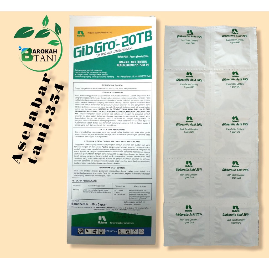 Jual ZPT GibGro 20TB by nufarm - zat pengatur tumbuh bentuk tablet/pil ...