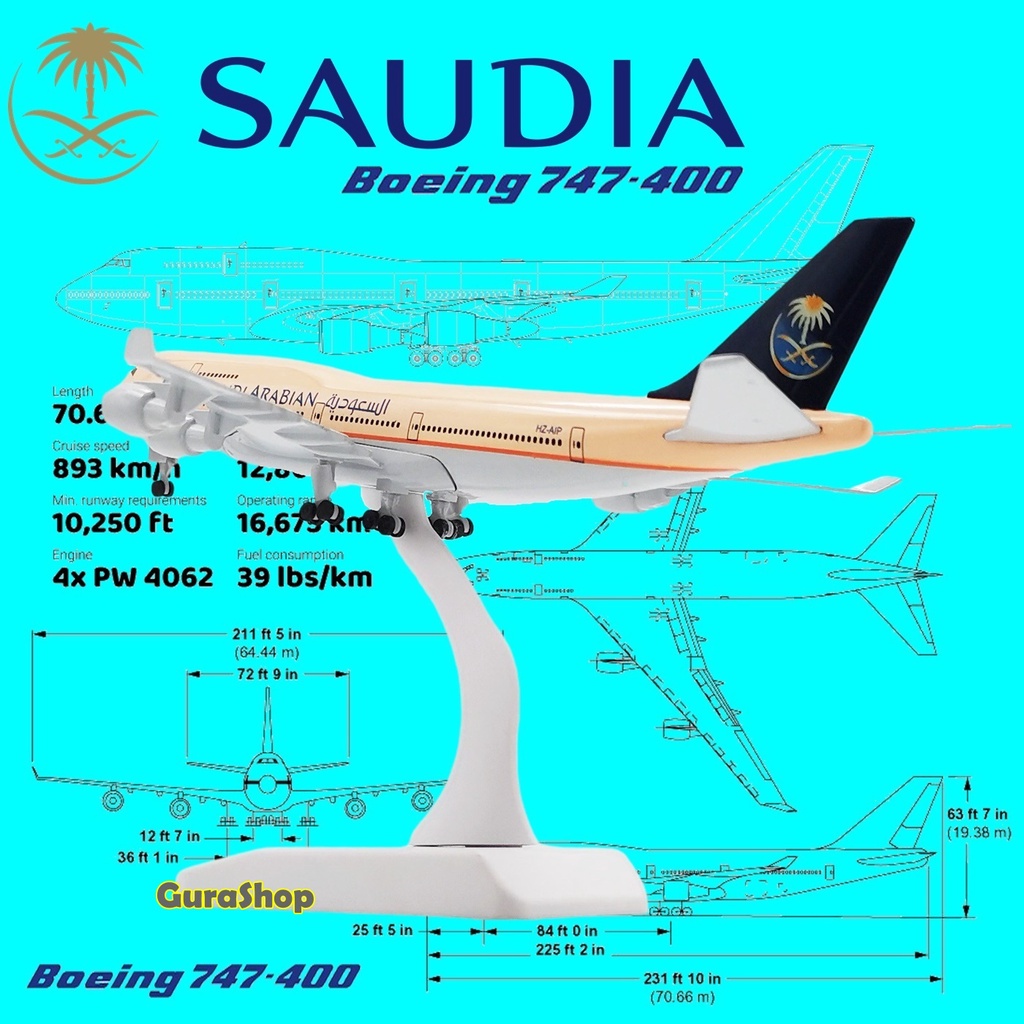 Jual DIECAST MINIATURE PESAWAT Saudi Arabian B747-400 Dengan Landing ...