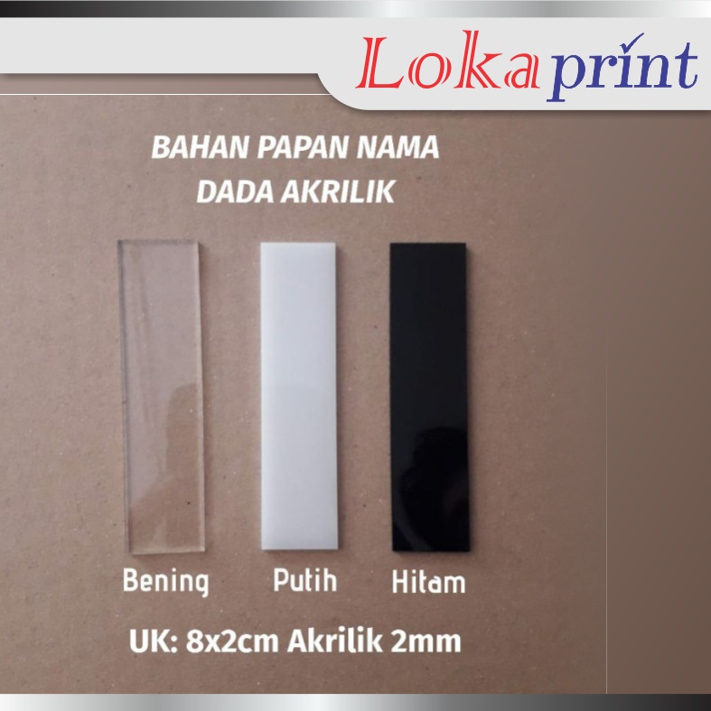 Jual Bahan Akrilik Papan Nama Dada Acrylic Nametag Bening Hitam Putih ...