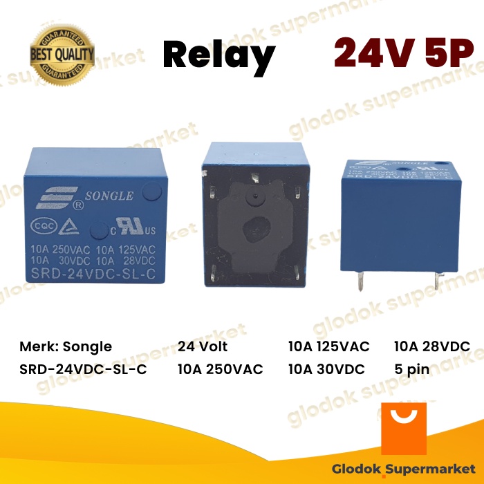 Jual Relay Songle DC 24V 5 Pin SRD-24VDC-SL-C Riley 24 Volt 5p Mini Power Relays PCB | Shopee ...