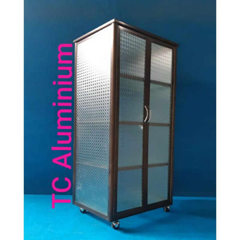 Jual 714 60X48X125 B LEMARI RAK ALUMINIUM COKLAT 20U 4 SUSUN FULL KACA ...